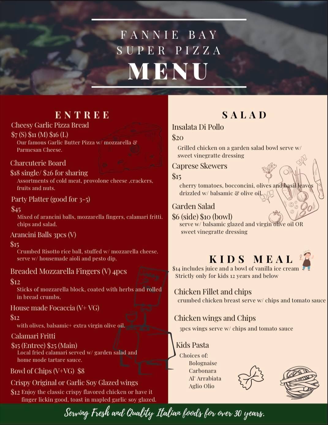 Menu – Fannie Bay Super Pizza Italian Restaurant in Fannie Bay, NT