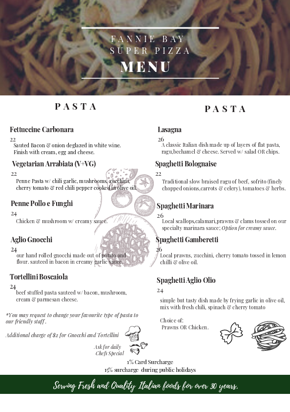 Menu – Fannie Bay Super Pizza Italian Restaurant in Fannie Bay, NT