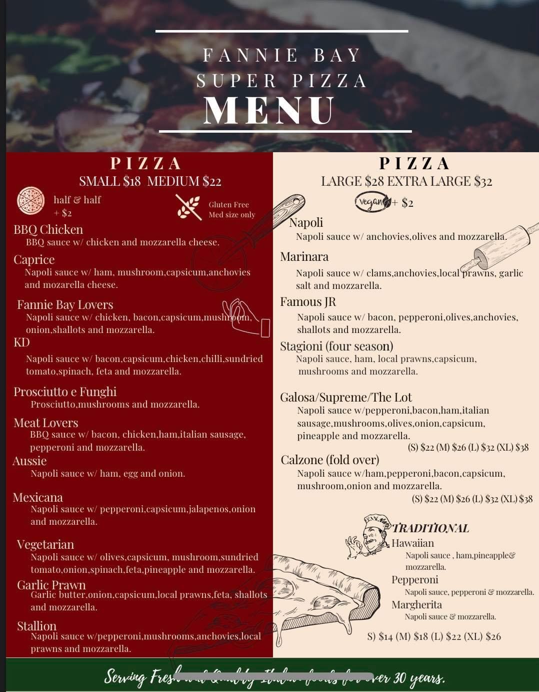Menu – Fannie Bay Super Pizza Italian Restaurant in Fannie Bay, NT